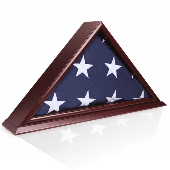 Reminded Memorial Veteran American Flag Display Case, Solid Wood Cherry ...