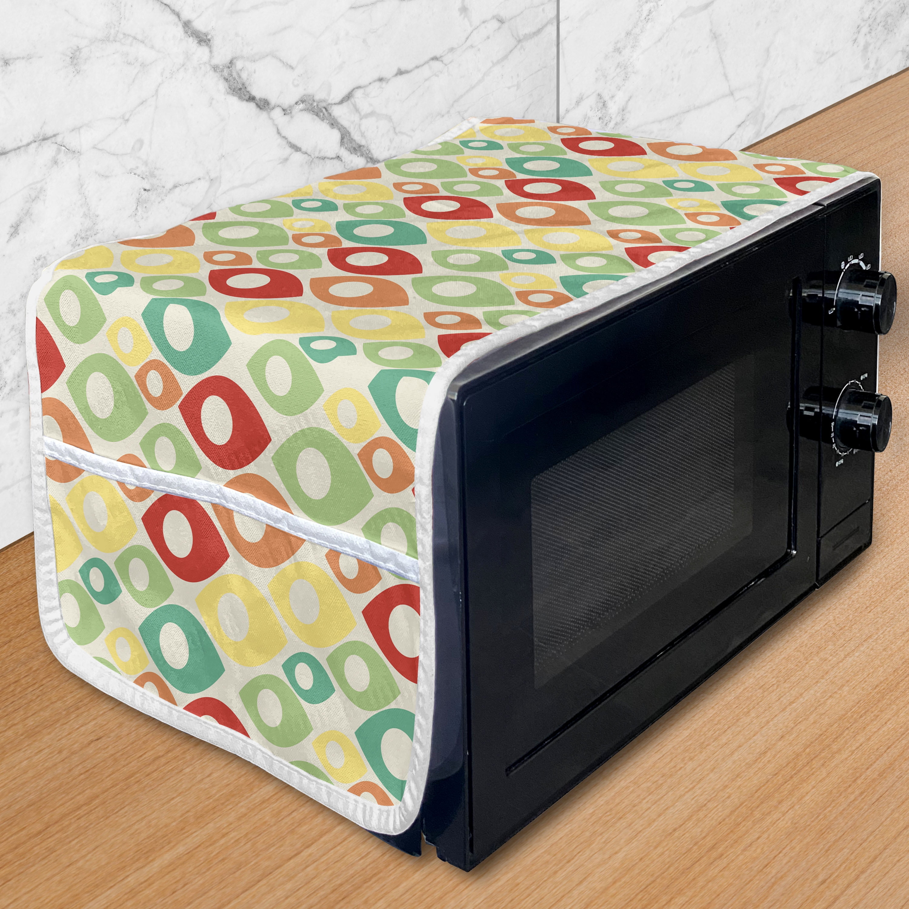 Abstract Microwave Oven Cover, Vintage Rainbow Colored Geometric Shapes ...