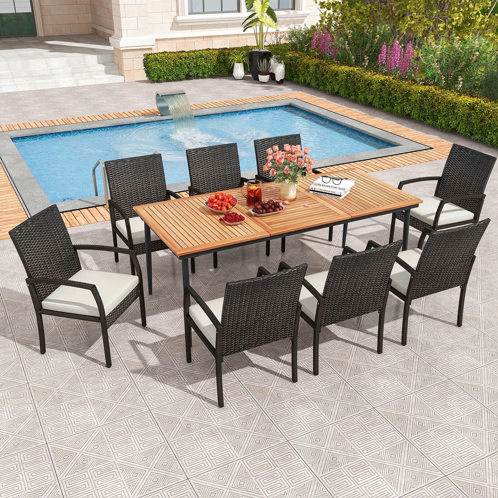 Click here for Costway 9 Pcs Patio Dining Set Outdoor Acacia Wood... prices