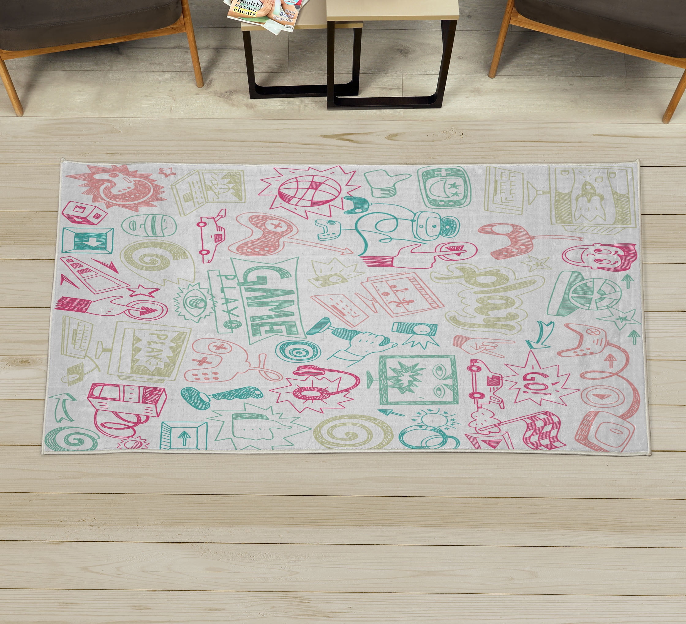 Video Games Decorative Rug, Monochrome Sketch Gaming Design Racing ...