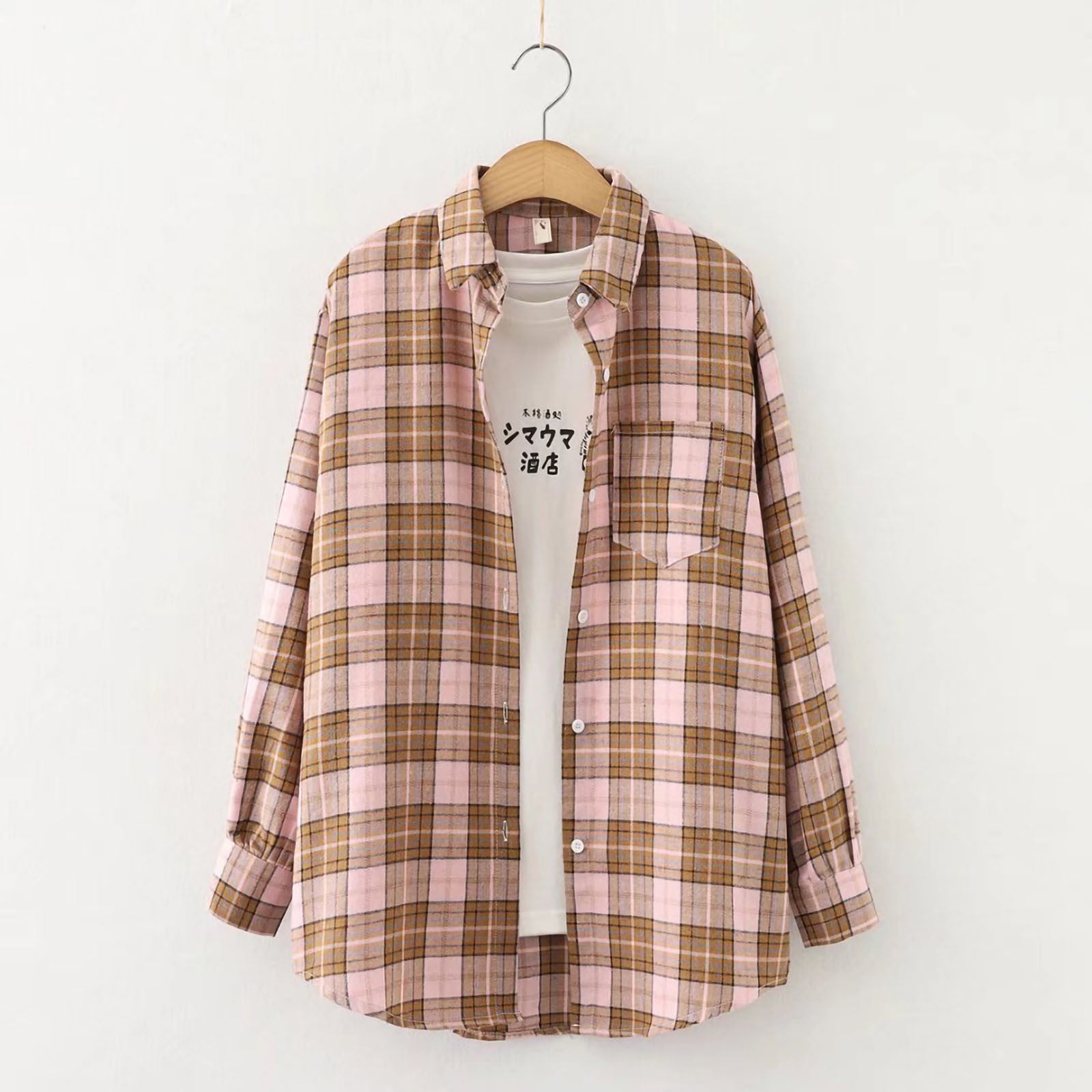Flannel Shirts for Women Fall Orange Color Plaid Shacket Jacket Fashion ...