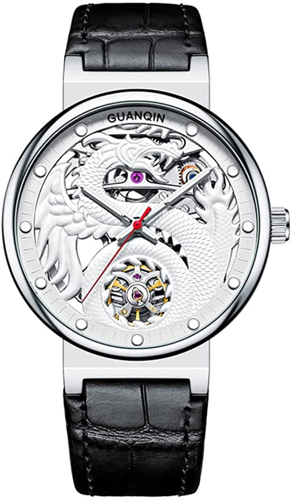 GUANQIN Skeleton Tourbillon Automatic Mechanical Men Chinese Dragon ...
