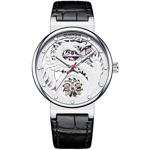 GUANQIN Skeleton Tourbillon Automatic Mechanical Men Chinese Dragon ...