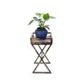27" Gray Stone Slab Plant Stand, Black & Gold Metal Plant Stand with ...