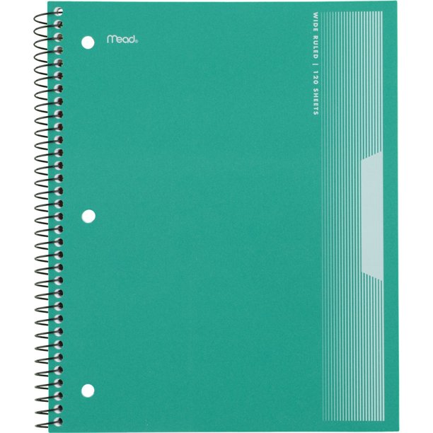Mead Spiral Notebook, 3 Subject, Wide Ruled, 8 1/2" x 11", Green ...