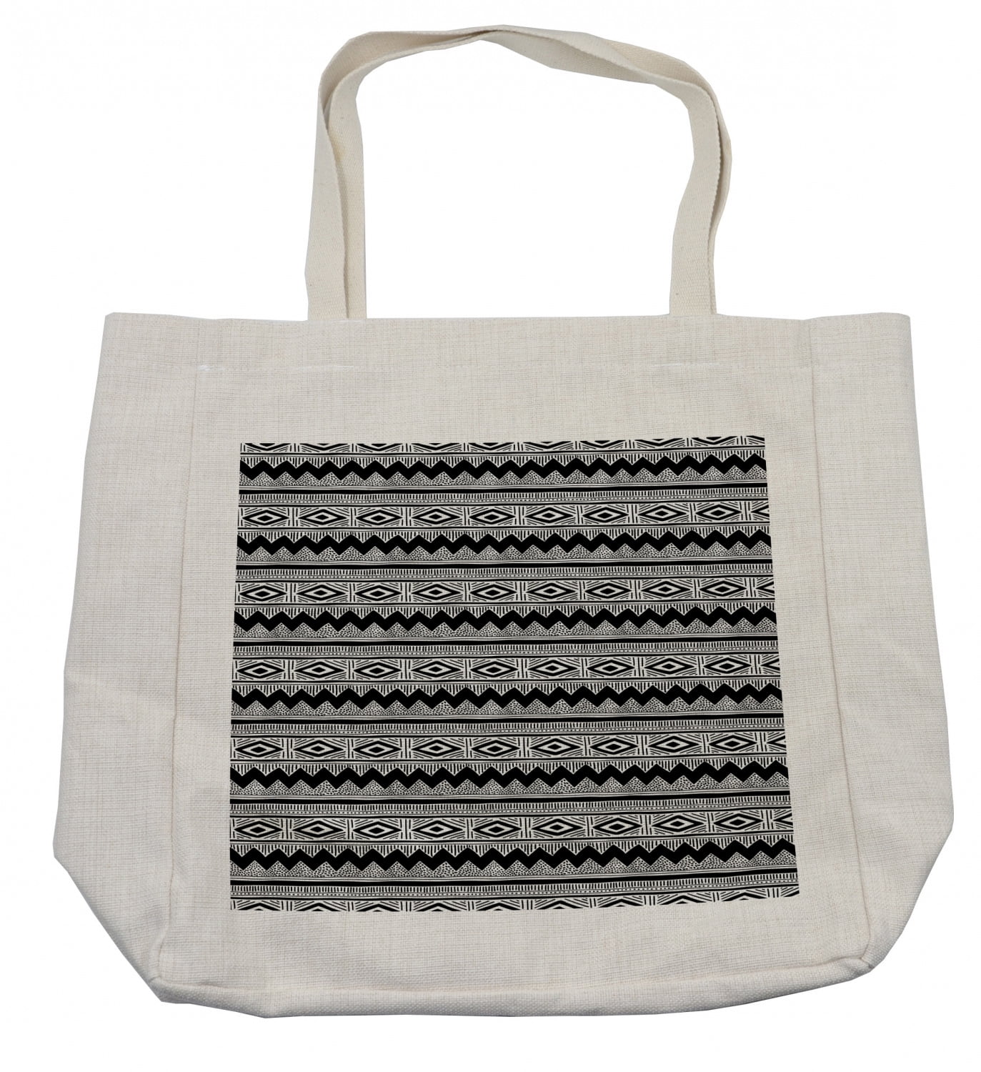 Monochrome Shopping Bag, Zigzags Polka Dots Stripes and Dashes Native ...
