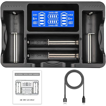 TILIYHELLO Battery Charger, LCD 4 Slot Intelligent Battery Charger, for ...