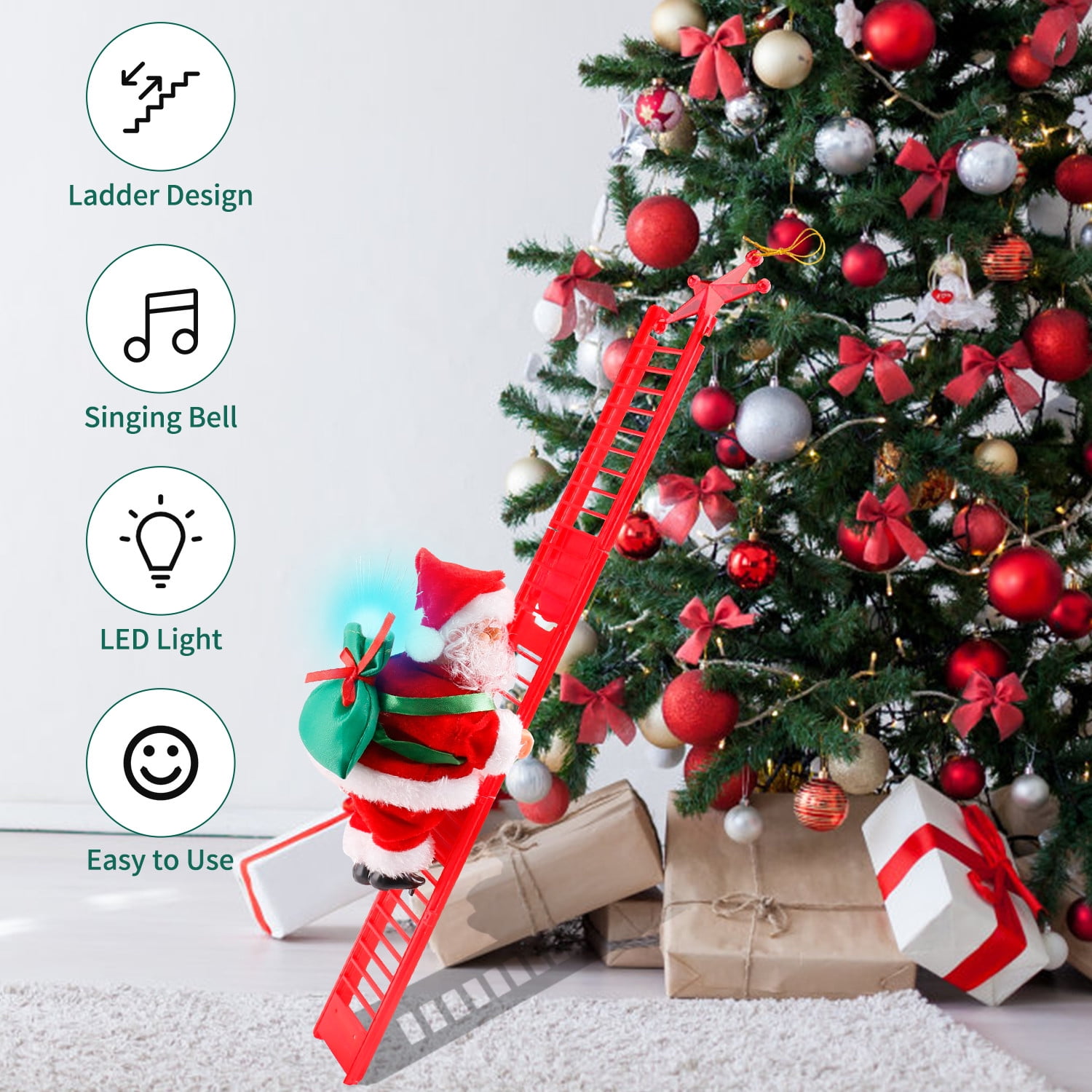Innens Christmas Electric Climbing Ladder Singing Santa Claus Toys ...