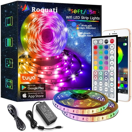 Wifi Led Light Strips 50ft (2 Rolls 25ft) Smart Light Strips with App ...
