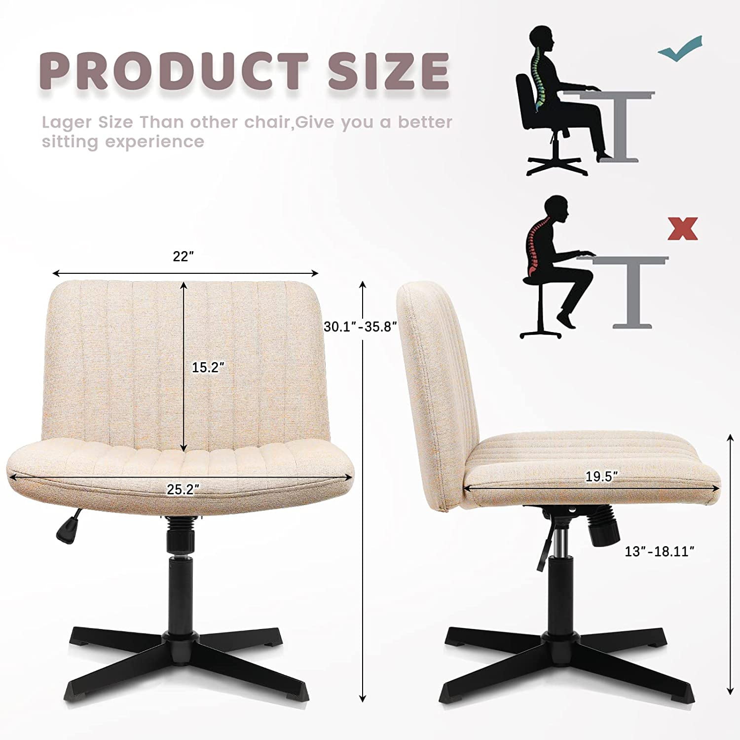 Buy Waleaf Armless Office Desk Chair No Wheels for Girl Women,Fabric ...