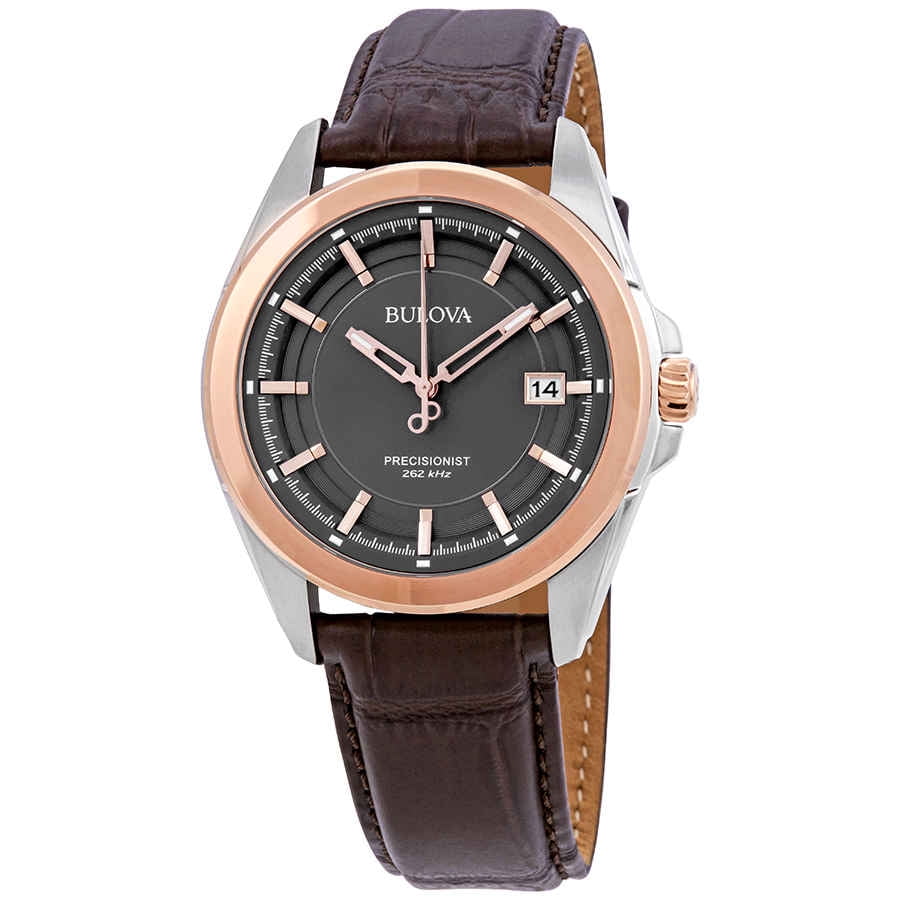 Bulova Men's Precisionist Grey Dial Brown Leather Strap Watch 98B267 ...