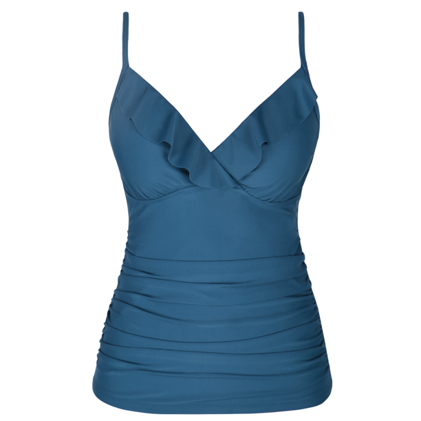 Hilor Women's Tankini Tops Shirred Ruffled Swimsuits V Neck Swimwear ...