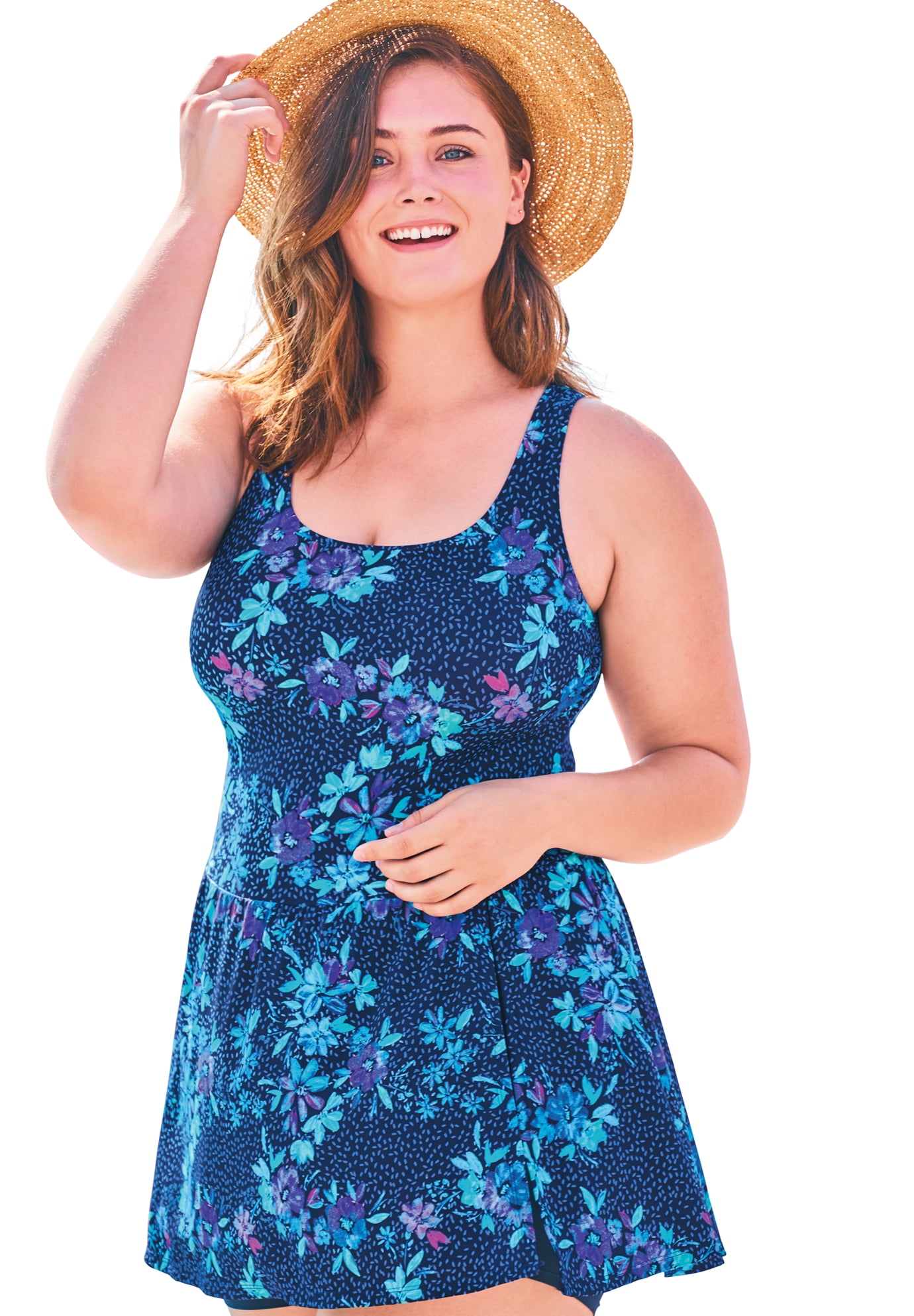 Swim 365 Womens Plus Size Side Slit Swim Dress