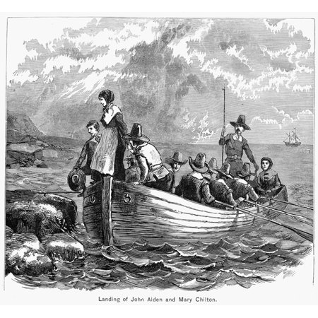 Plymouth Rock: Landing. /Nthe Landing Of John Alden, Mary Chilton And ...