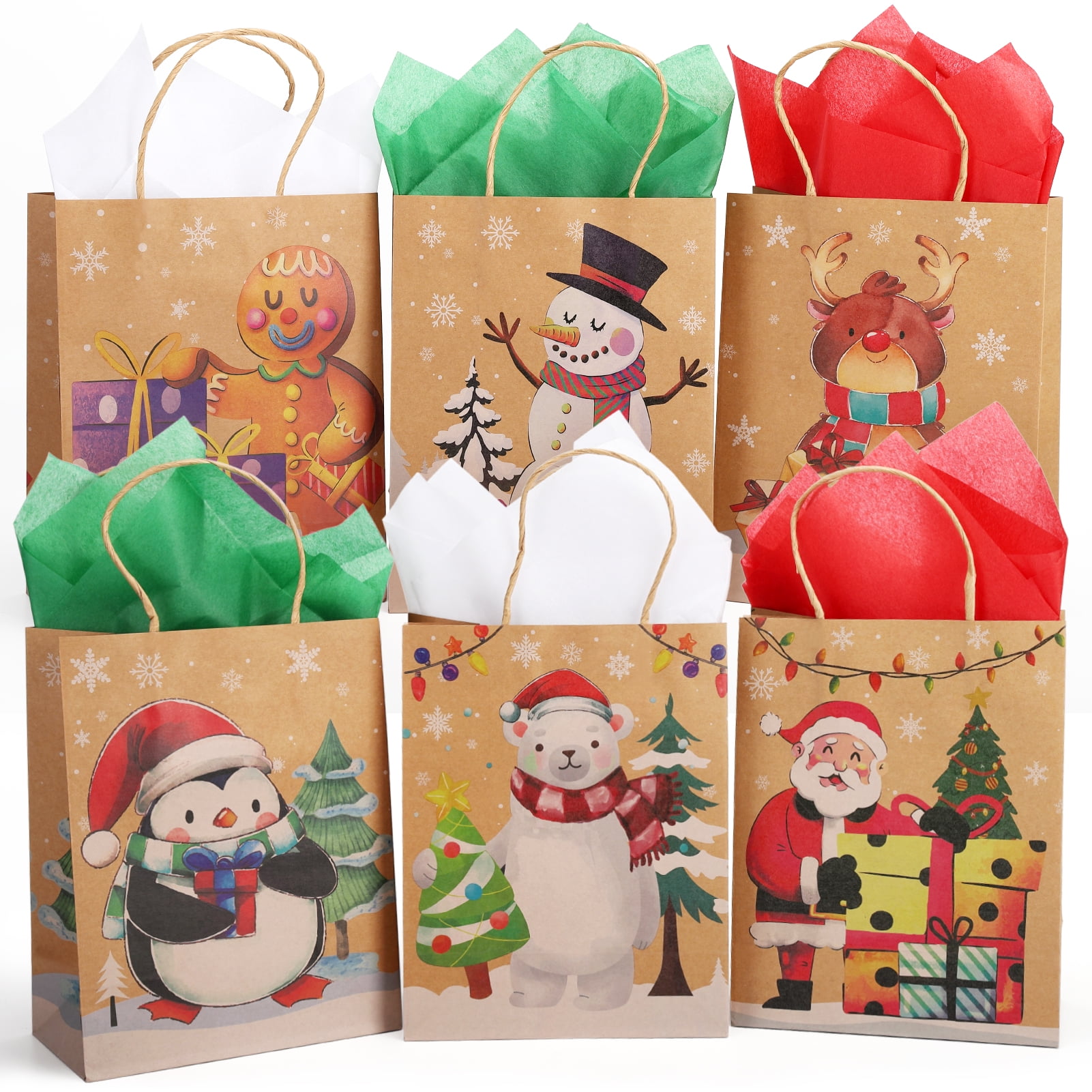 Adeeing Christmas Gift Bags 24 Pack 6 Designs Christmas Kraft Paper ...
