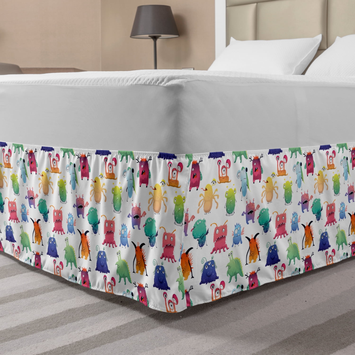 Childish Bed Skirt, Colorful Cartoon Characters Different Kind Monsters ...