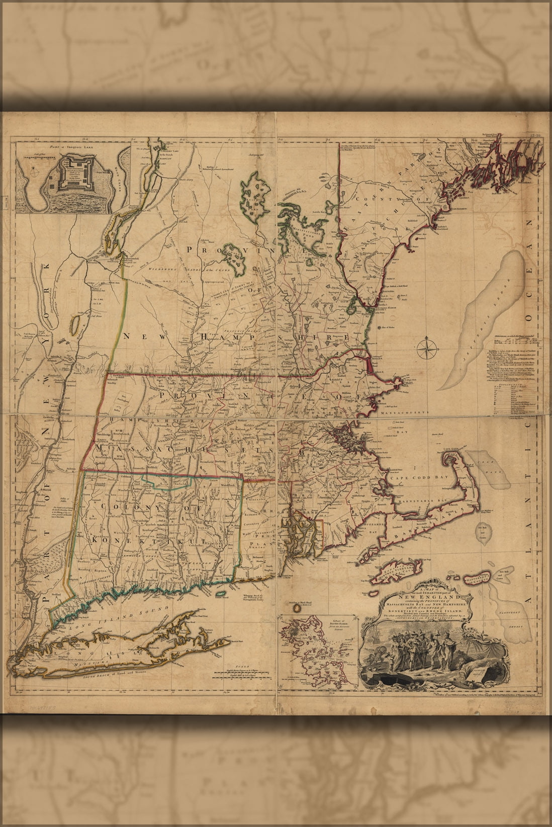 24"x36" Gallery Poster, map of New England 1755 p2 - Walmart.com