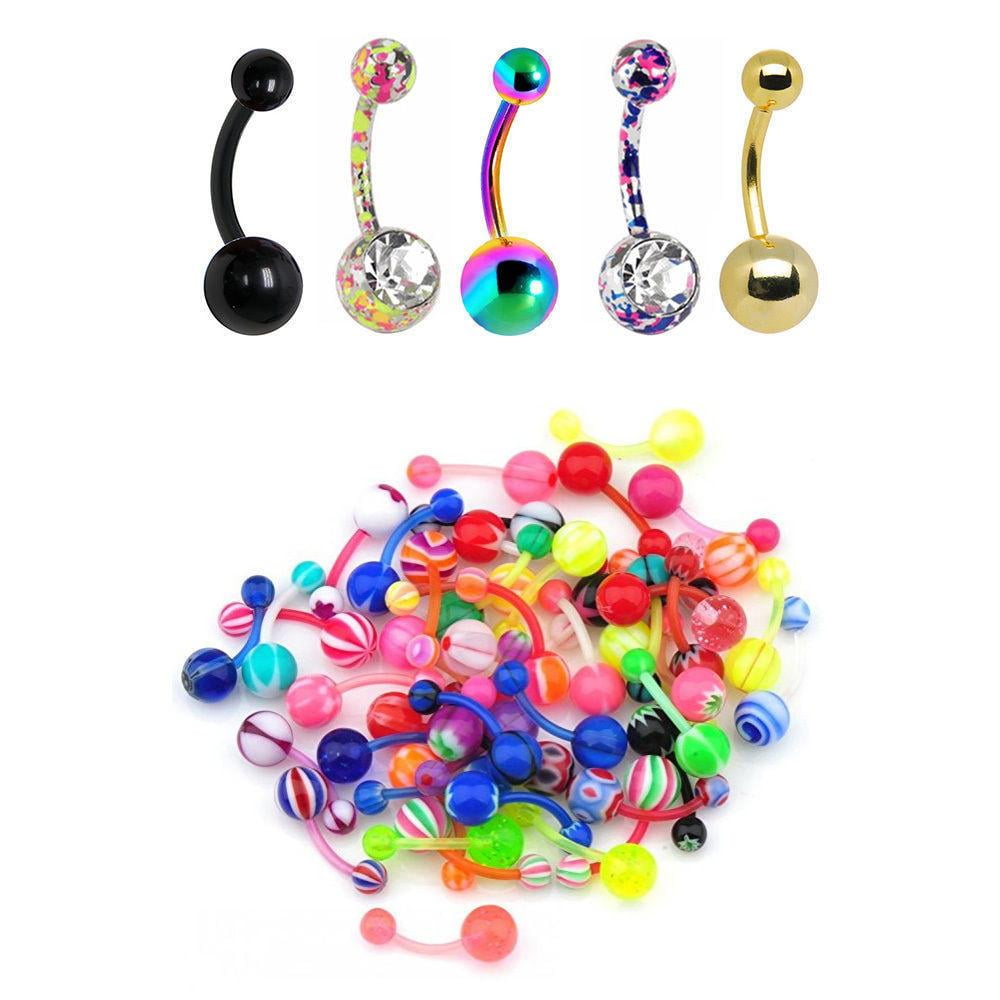 Belly Rings Colorful 14G Flexi and Surgical Steel Belly Rings Mix 20 ...