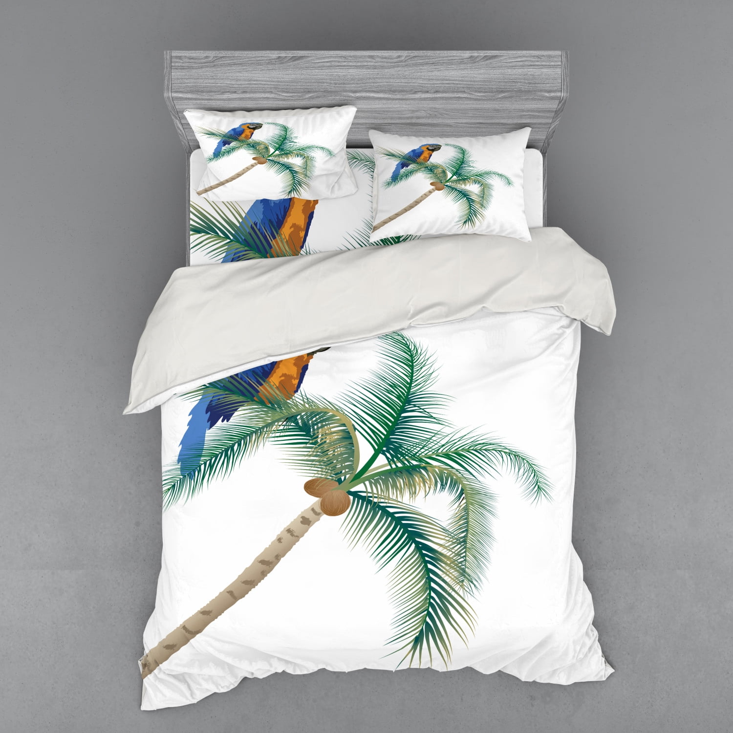 Ambesonne Exotic Bedding Set 4 Pcs, Parrot Coconut Palms, Queen, White ...