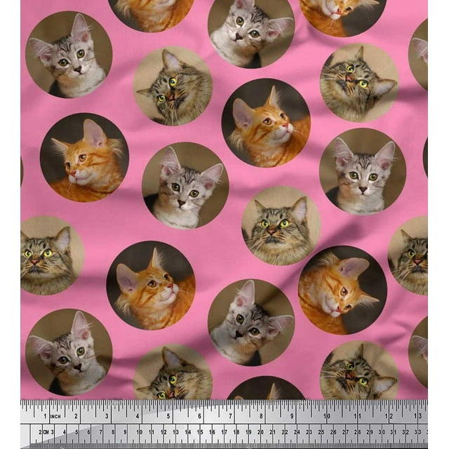 Soimoi Crepe Silk Fabric Cat Face Animal Print Fabric by The Yard 42 ...