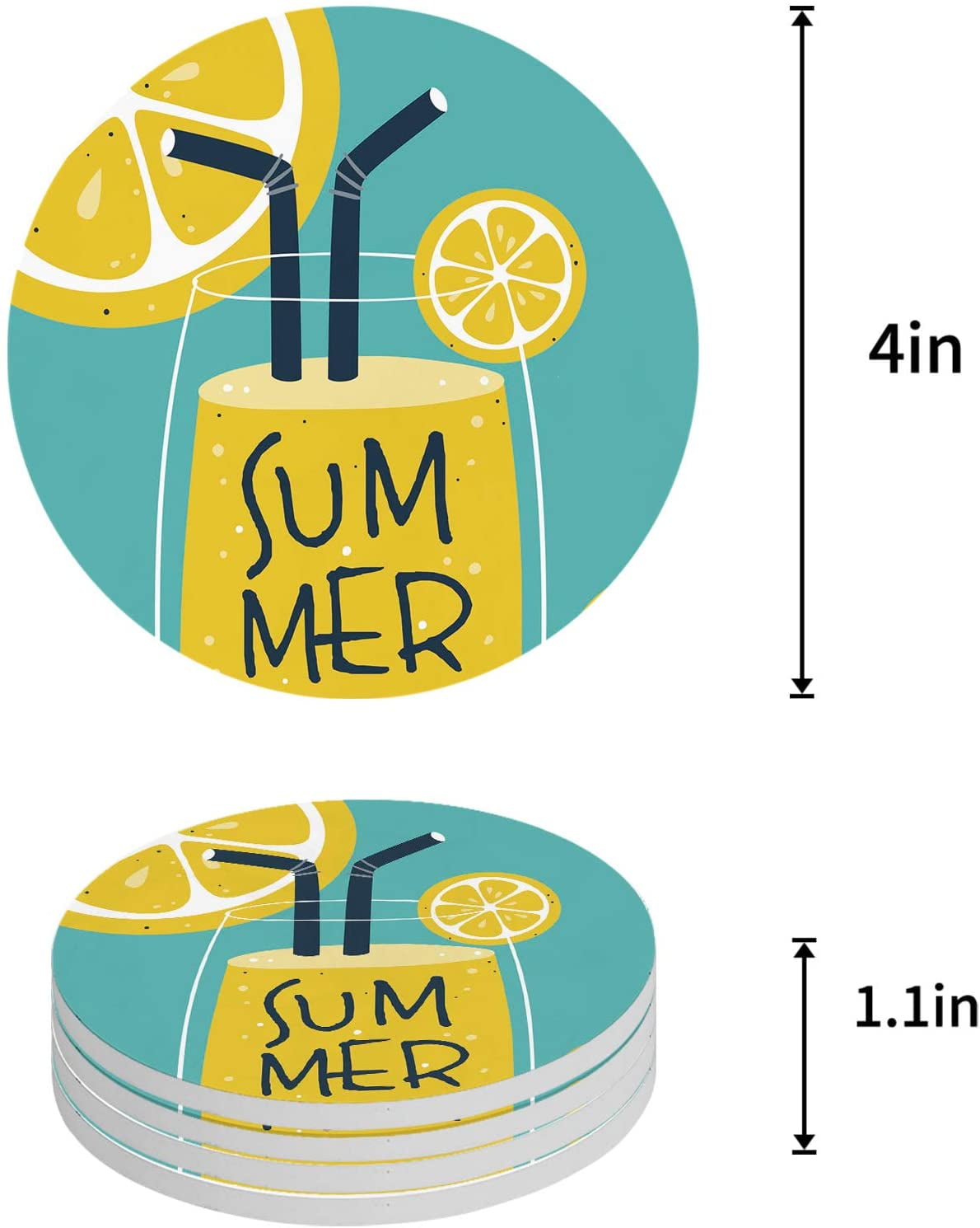 ZHANZZK Summer Cartoon Juice and Lemon Set of 6 Round Coaster for ...