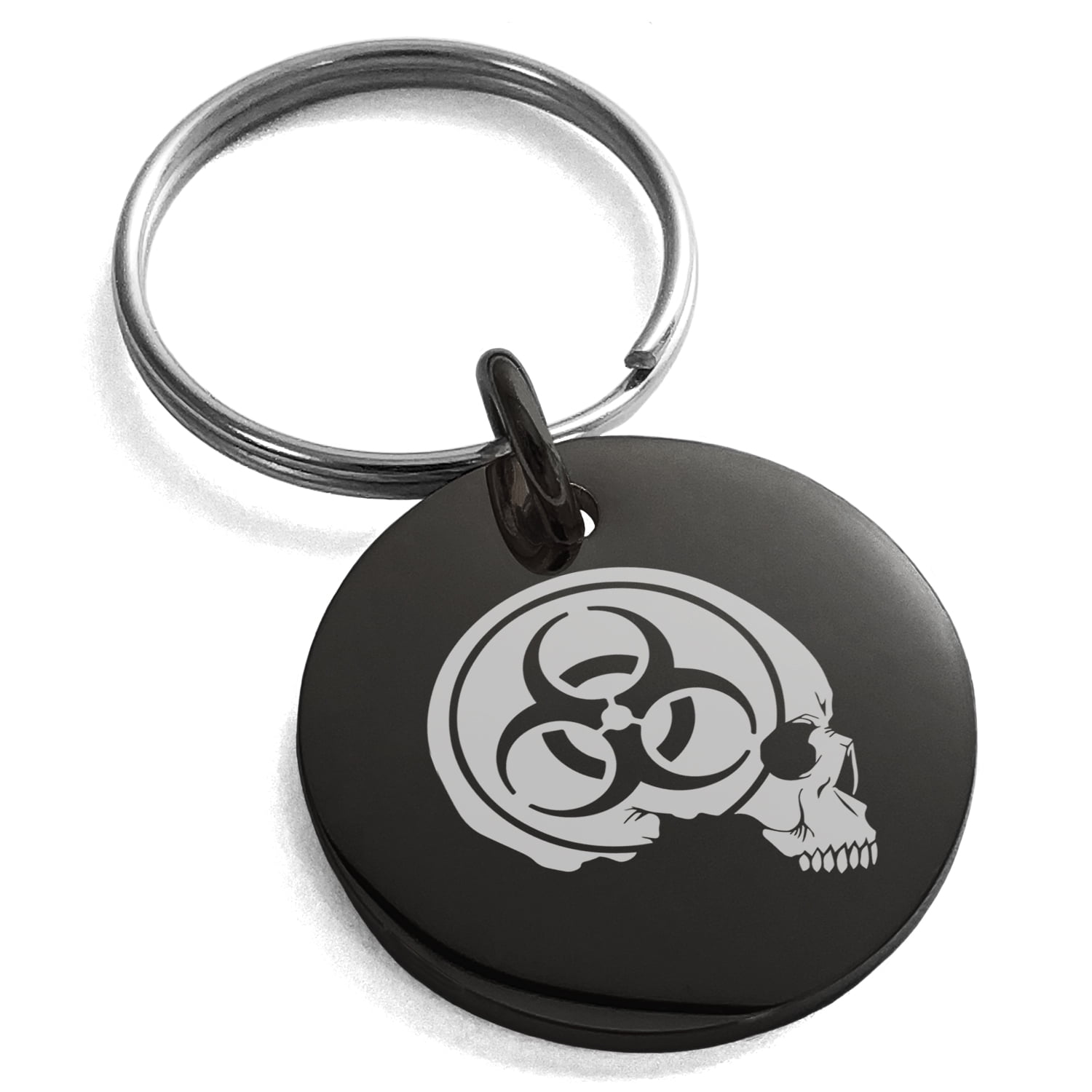 Stainless Steel Biohazard Skull Zombie Engraved Small Medallion Circle ...