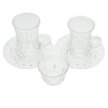 Tea Cup Set 12 Piece Cup & Saucer Set Glass Tea Party Microwave Safe ...