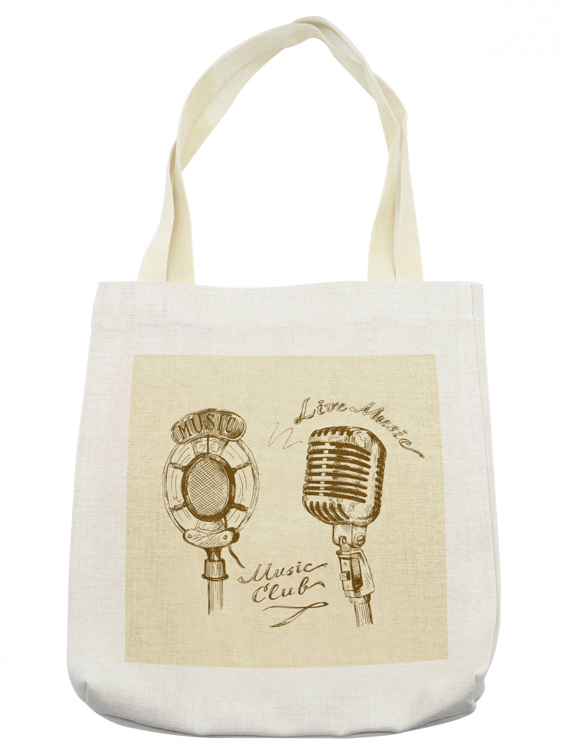 Music Tote Bag, Old Fashioned Doodles Waves and Vintage Microphone ...