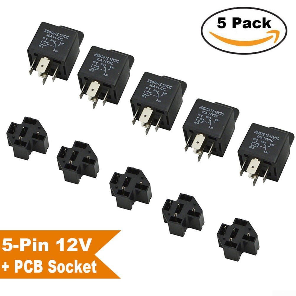 5 Sets 40A Relay PC Board + Socket Base Mini PCB Connector Switch 5-Pin ...