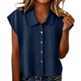 Asgosdo Womens Summer Tops Sleeveless Collared Button Down Solid Color ...