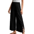 SROBPTY Womens Pants Solid Straight-Leg Button Side Slit with Pockets ...