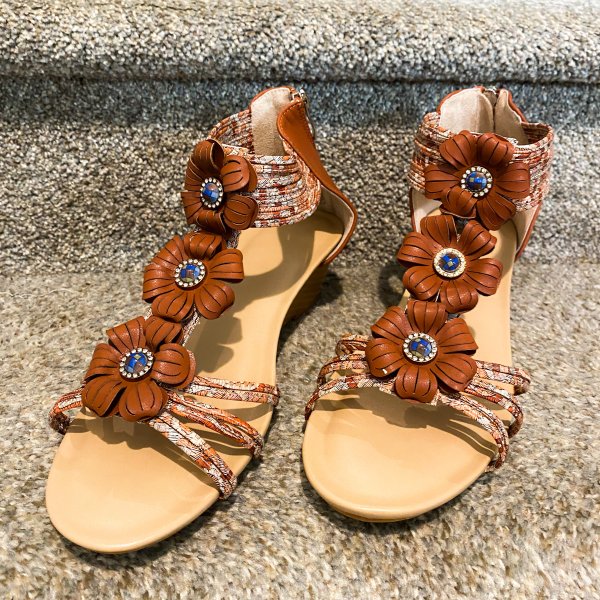 SHIBEVER Women's Wedge Sandals Braided Summer Casual Ankle Strap Open ...