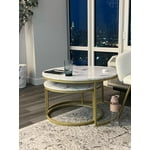"Symylife Glam Nesting Coffee Table Set, 31.5"" Round Glass Top, Gold ...