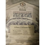 My Texas House Veronica 3-Piece Blue Floral Cotton Slub Comforter Set ...