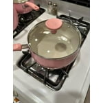 Tasty Clean Ceramic 16 Piece Non-Stick Aluminum Cookware Set, Pink ...