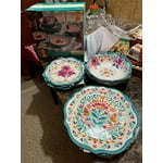 The Pioneer Woman Melamine Folk Geo 12-Piece Dinnerware Set, Teal ...