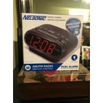 NELSONIC Digital AM/FM Alarm Clock Radio, Black with Red LED Display ...