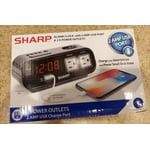 Sharp Alarm Clock with 2X Outlets, Surge Protect, Rapid USB Charge, LED ...