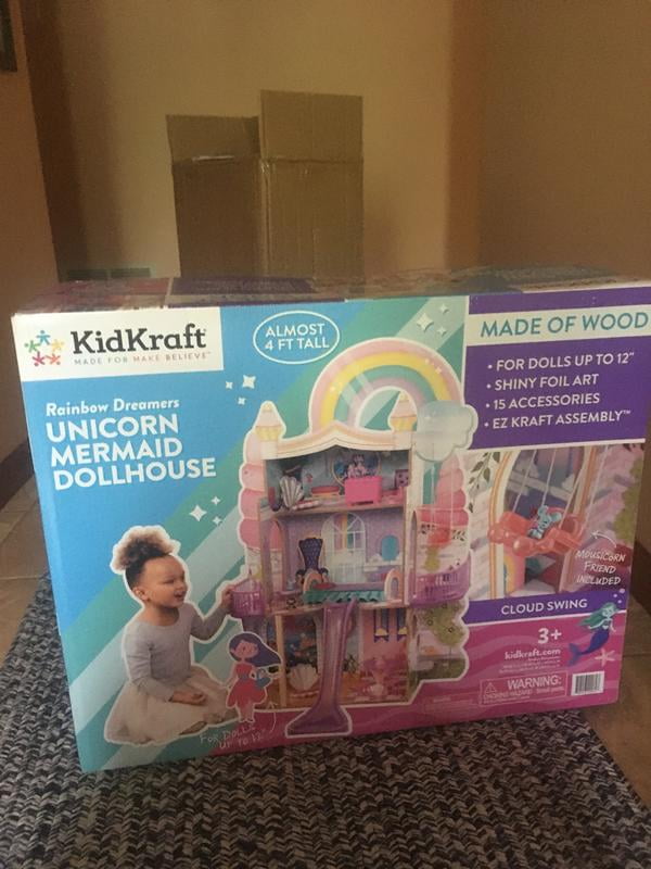 KidKraft Shimmer Dollhouse Rainbow Dreamers Unicorn Mermaid Wooden Set with 15 Accessories Walmart
