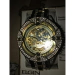 Elgin Adult Male Analog Watch in Gold and Crystals with Skeleton Dial ...