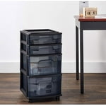 Homz 4 Medium Drawer Cart, Black w/ Clear Drawers, w/ Wheels, Set of 1 ...