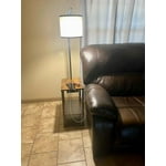 SUNMORY Rustic Floor Lamp with Attached Side Table, Built-in Charging ...
