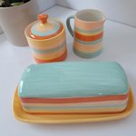 Wanda June Home Vintage Stripe Orange Stoneware Butter Dish, Sugar ...