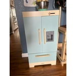 Robud Pretend Maker Play Kitchen for Toddlers, Wooden Fridge with Fake ...