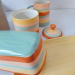 Wanda June Home Vintage Stripe Orange Stoneware Butter Dish, Sugar ...