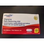 Equate Migraine Pain Relieving Aid Tablets 100 Count Acetaminophen ...