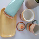 Wanda June Home Vintage Stripe Orange Stoneware Butter Dish, Sugar ...