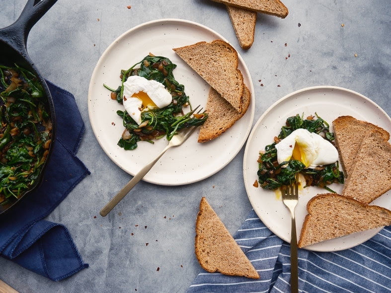 Poached eggs with sautéed greens Recipe - Walmart.com