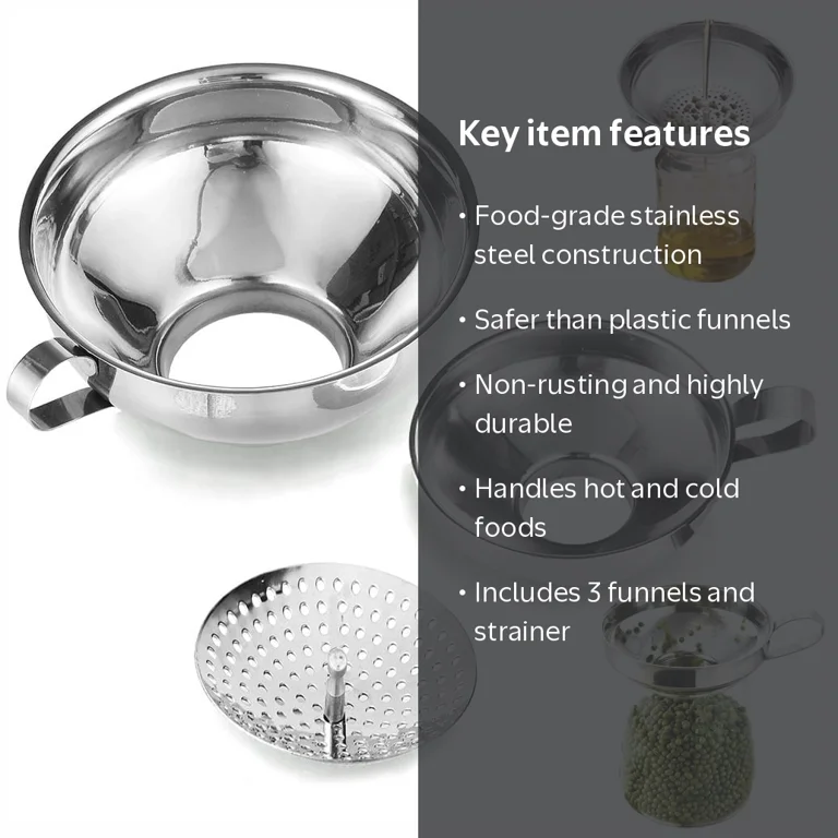 SUSWIM, Canning Funnel Set, Stainless Steel, Wide-Mouth, 3pcs - Walmart.com