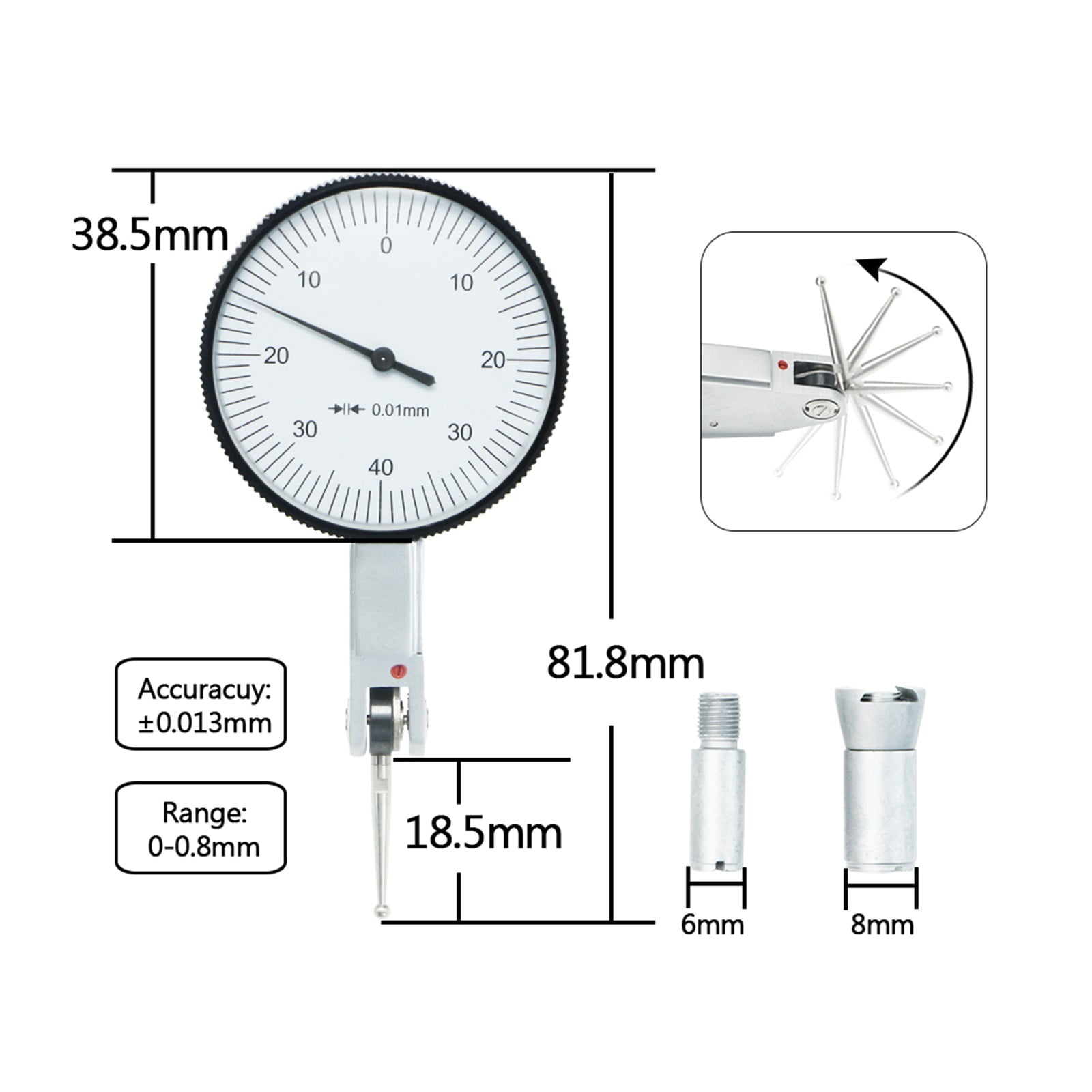 0.01mm 0-0.8mm Dial Test Indicator Dial Neutral Indicator Dial Gauge ...